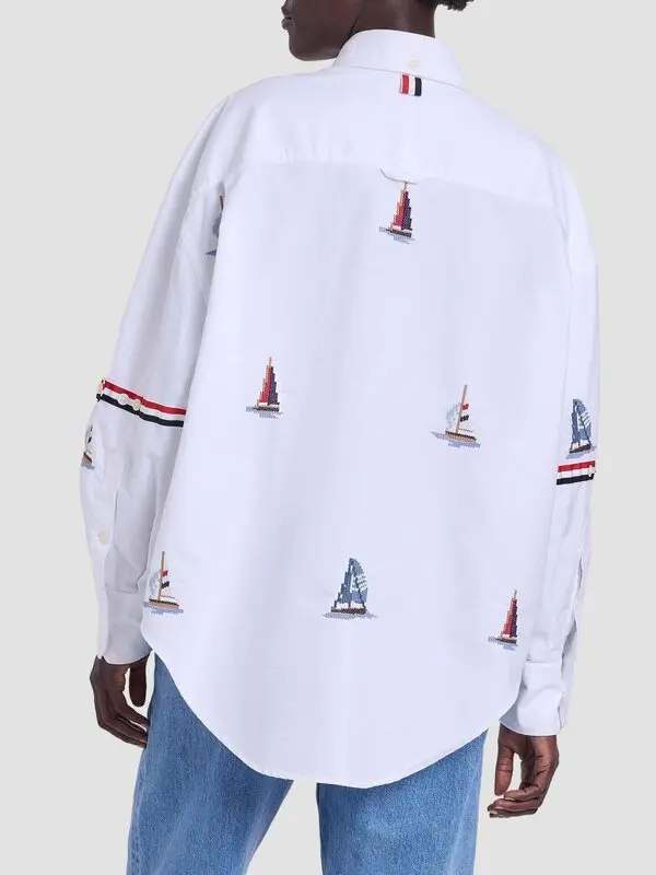 Thom Browne Embroidered Stitch Sailboats Shirt