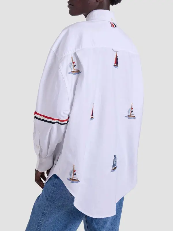Thom Browne Embroidered Stitch Sailboats Shirt
