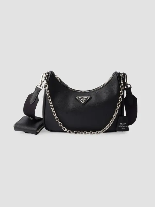 Prada Re-edition 2005 Saffiano Leather Shoulder Bag - Black Silver