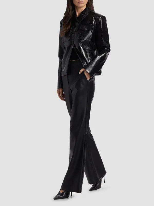 TOCCIN Juno Crocodile-embossed Faux Leather Moto Jacket