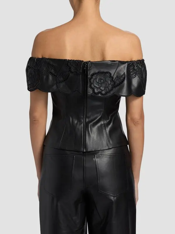 TOCCIN Mariana Faux-leather Off-the-shoulder Top