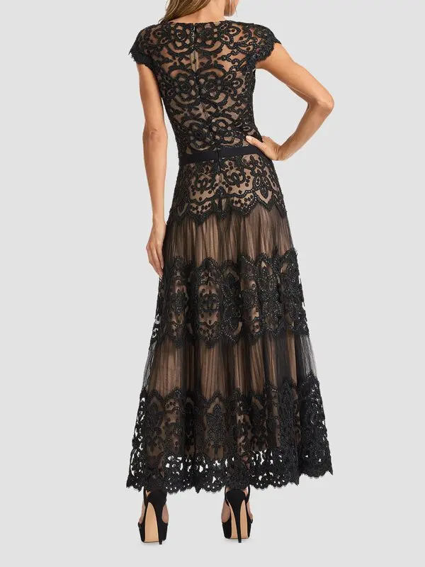 Tadashi Shoji Embellished Lace Gown - Black Beige