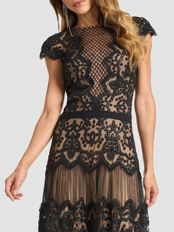 Tadashi Shoji Embellished Lace Gown - Black Beige