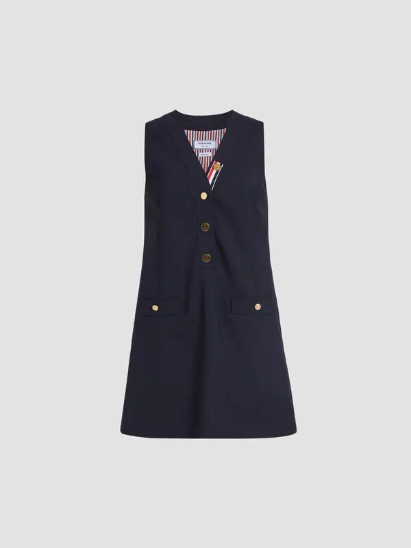 Thom Browne V-neck Wool Cardigan Minidress - Navy