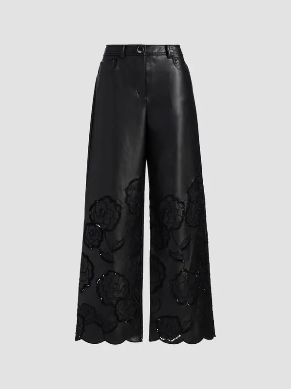 TOCCIN Shawn Embroidered Faux-leather Straight-leg Pants