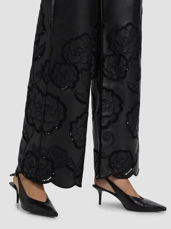 TOCCIN Shawn Embroidered Faux-leather Straight-leg Pants