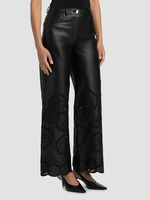 TOCCIN Shawn Embroidered Faux-leather Straight-leg Pants