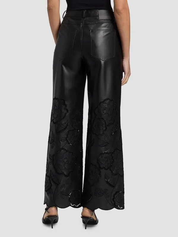 TOCCIN Shawn Embroidered Faux-leather Straight-leg Pants