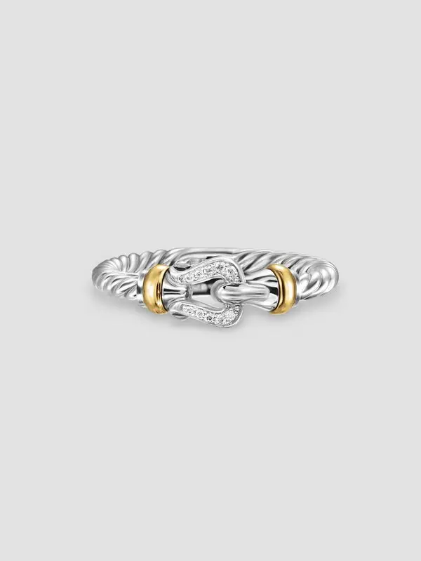 David Yurman Petite Buckle Ring In Sterling - Diamond
