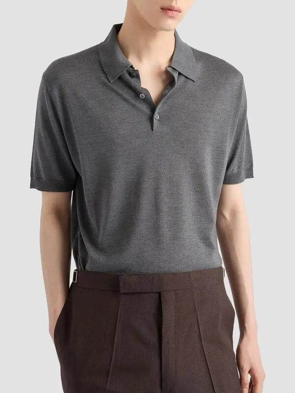 Prada Cashmere And Silk Polo Shirt - Grey