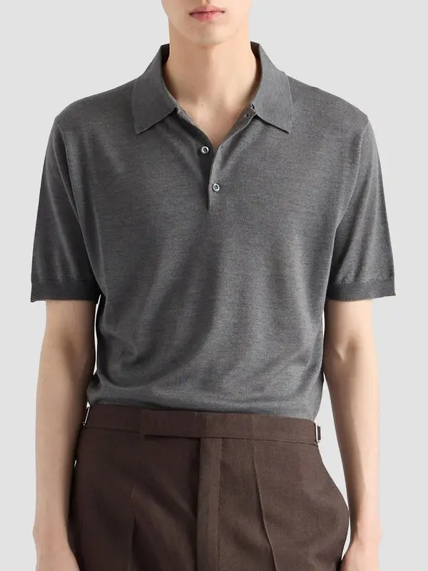 Prada Cashmere And Silk Polo Shirt - Grey