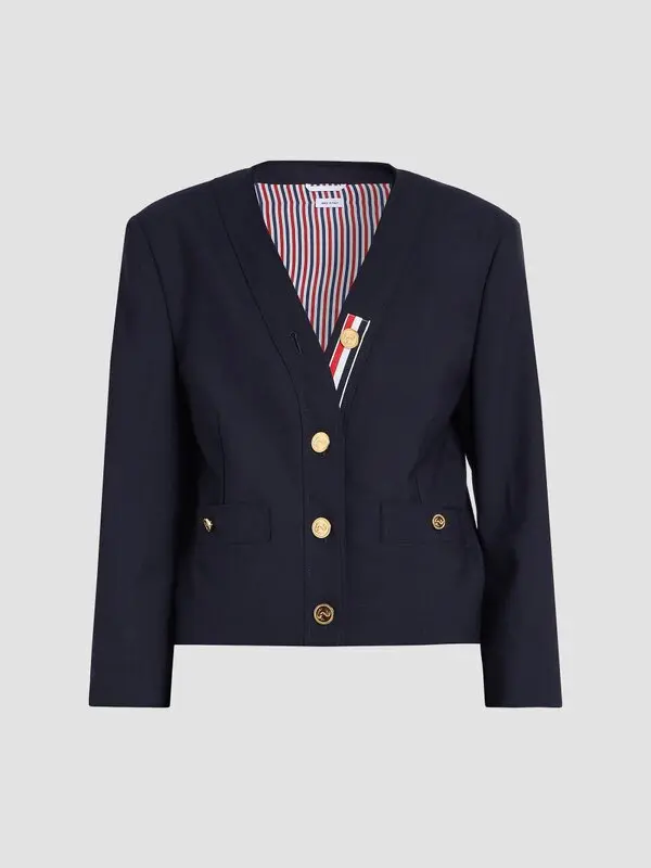 Thom Browne V-neck Wool Cardigan Jacket - Navy