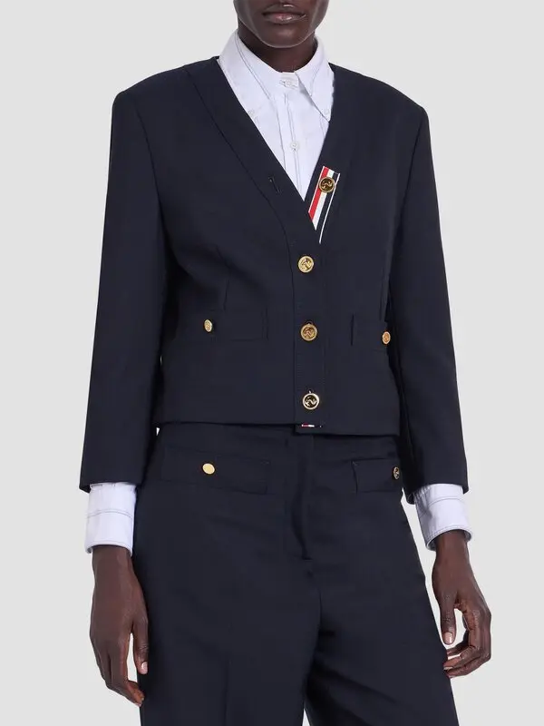 Thom Browne V-neck Wool Cardigan Jacket