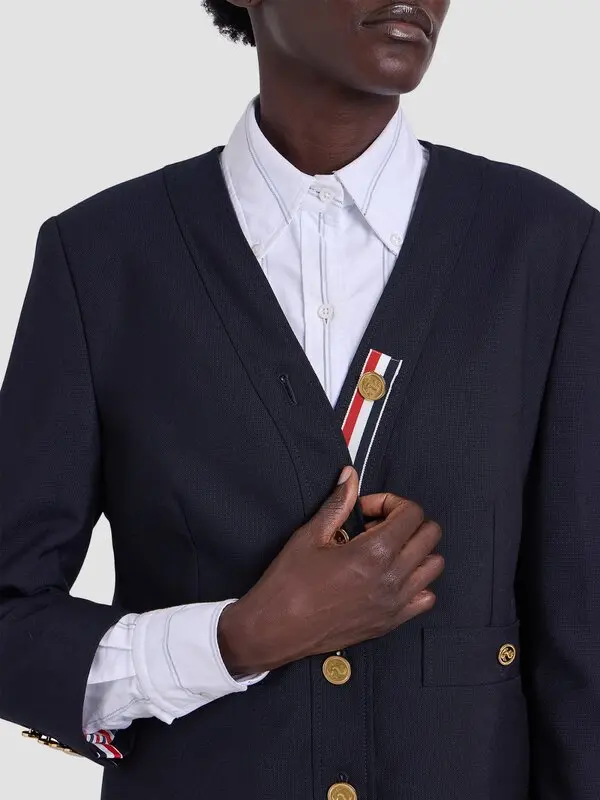 Thom Browne V-neck Wool Cardigan Jacket