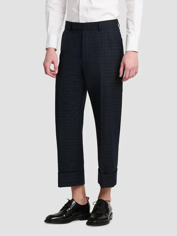 Thom Browne Windowpane Check Cotton-wool Suiting Trousers