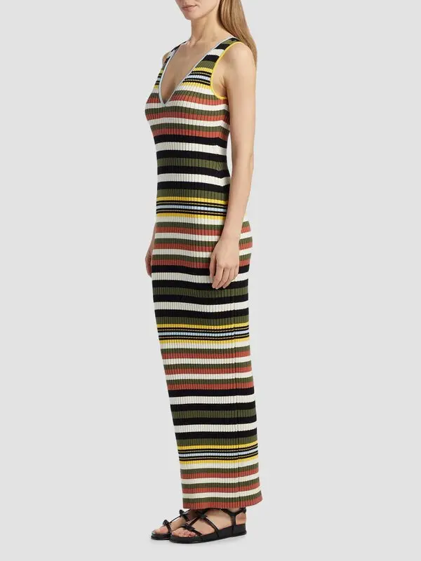 TOCCIN Bowie Striped V-neck Midi-dress