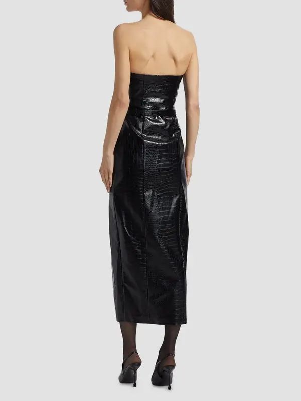 TOCCIN Vivian Bandeau Croc-embossed Midi-dress