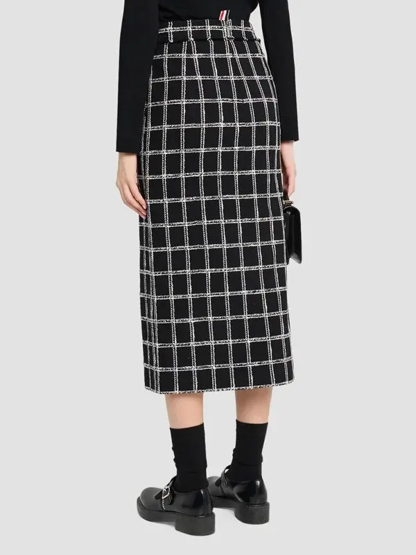 Thom Browne Windowpane Tweed Cardigen Midi Skirt