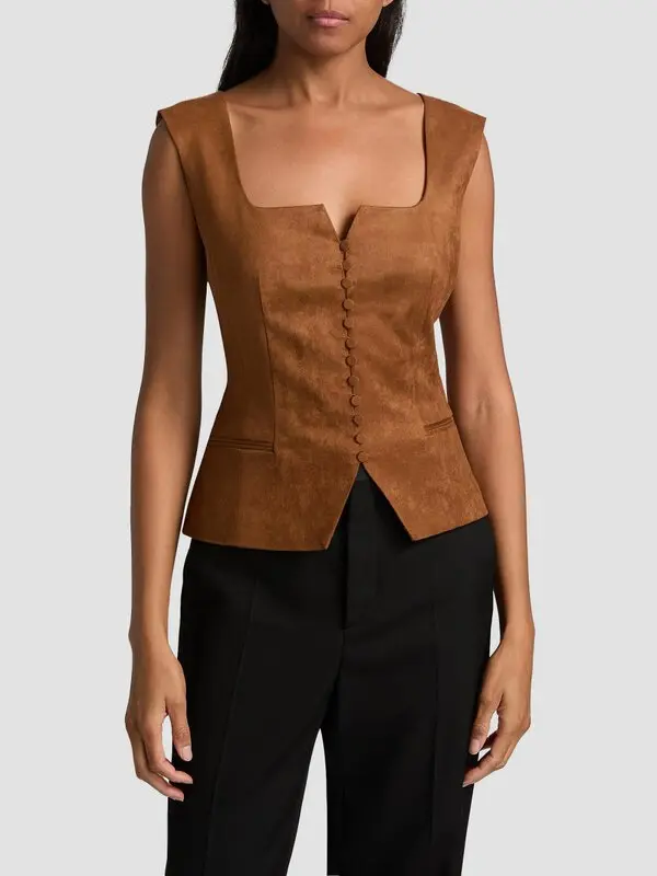 TOCCIN Ariana Faux-suede Button-front Top