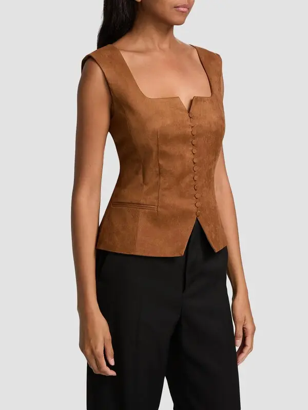 TOCCIN Ariana Faux-suede Button-front Top