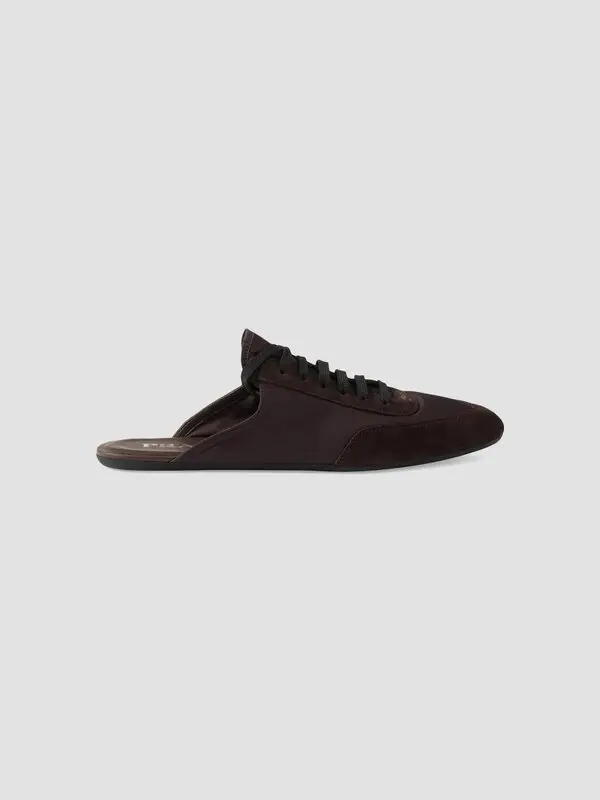 Prada Collapse Re-nylon And Suede Mules - Brown