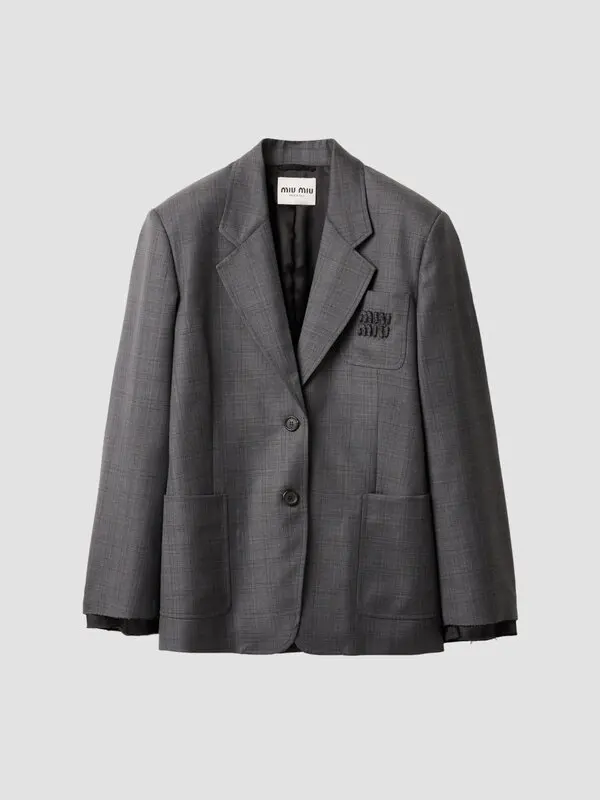 Miu Miu Prince Of Wales Checked Wool Blazer - Grey