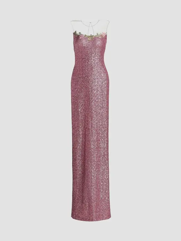 Naeem Khan Floral-appliquéd Sequined Gown - Pink Multi