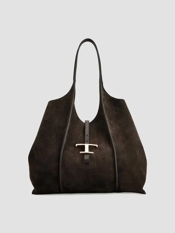 TOD'S Medium Suede Shopping Tote Bag - Palissandro