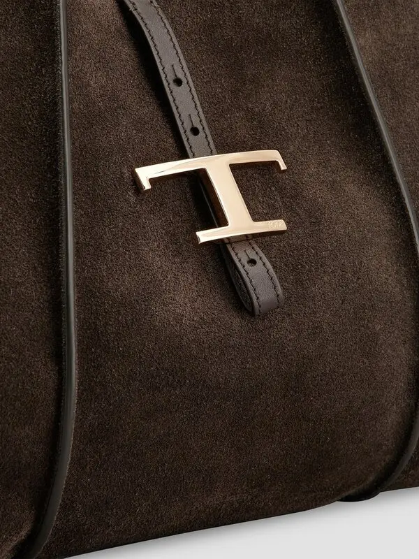 TOD'S Medium Suede Shopping Tote Bag - Palissandro