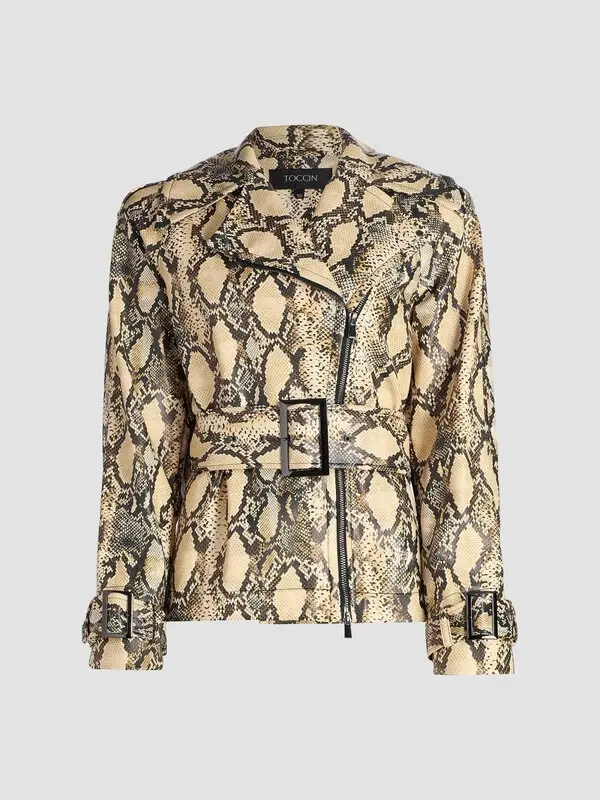 TOCCIN Brando Snake-embossed Faux Leather Biker Jacket