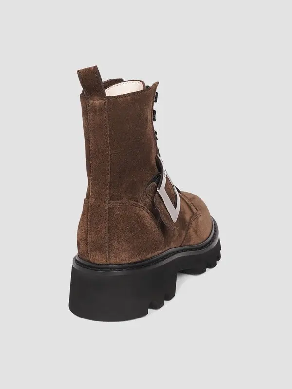 ROGER VIVIER Viv Rangers Truck Leather Ankle Booties - Marrone