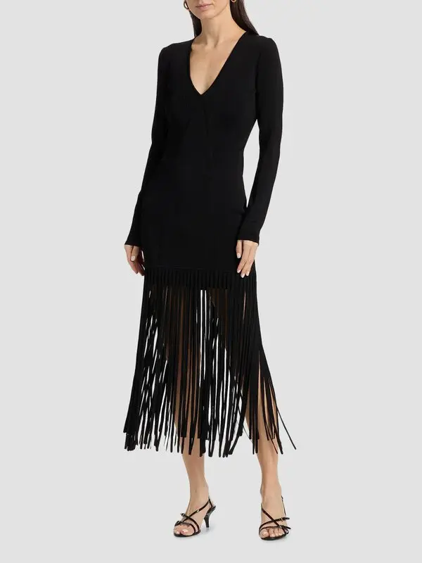TOCCIN Evelina Fringed Long-sleeve Minidress