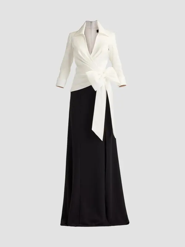 Tadashi Shoji Mixed-media Bow Gown - White Black