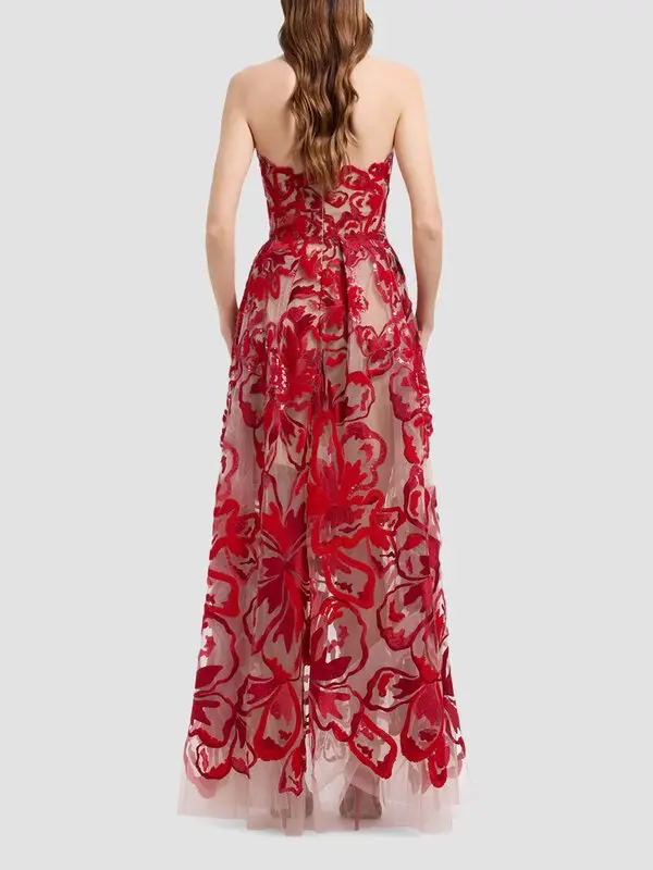 Elie Saab Velvet & Sequins Embroidered Tulle Gown