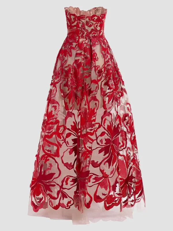 Elie Saab Velvet & Sequins Embroidered Tulle Gown