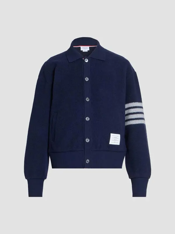 Thom Browne Wool Fleece Collared Jacket - Navy
