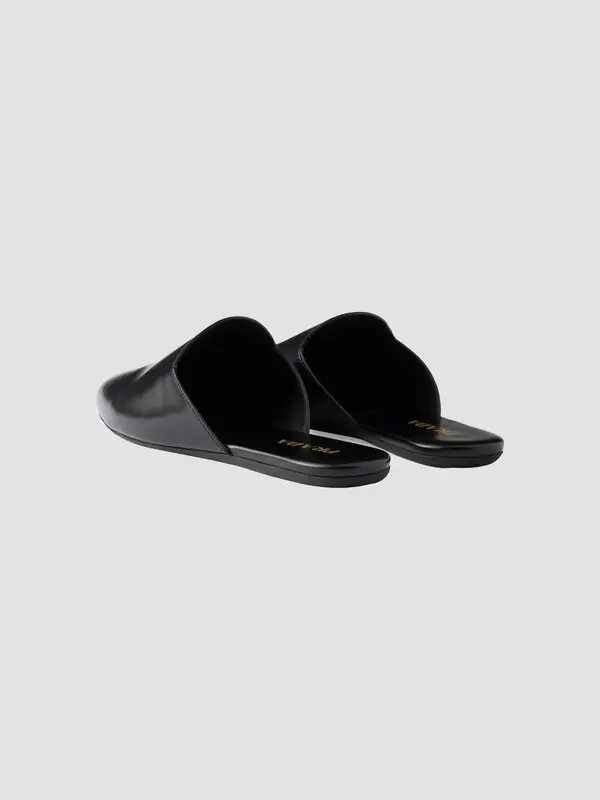 Prada Brushed Leather Mules - Black