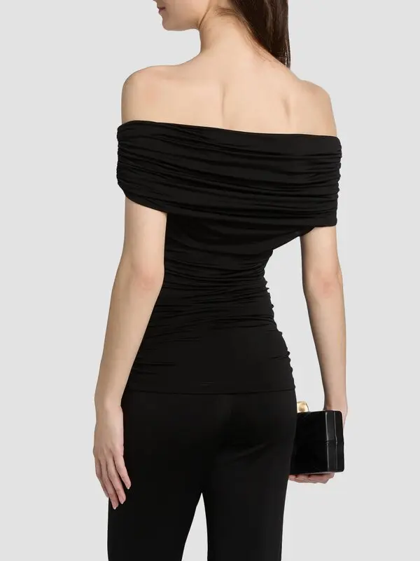 TOCCIN Teagan Ruched Knit Off-the-shoulder Top