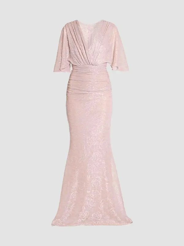 Talbot Runhof Metallic Voile Gathered Gown