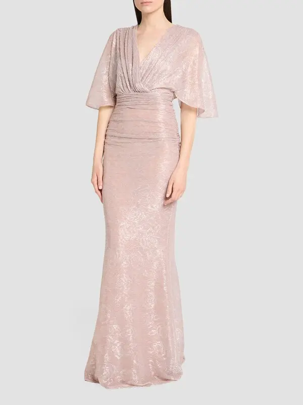 Talbot Runhof Metallic Voile Gathered Gown