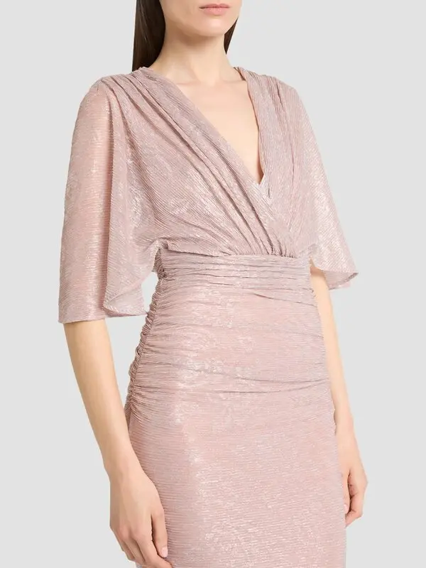 Talbot Runhof Metallic Voile Gathered Gown
