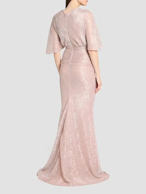 Talbot Runhof Metallic Voile Gathered Gown