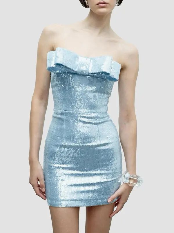 THE NEW ARRIVALS ILKYAZ OZEL Sisu Sequined Bow Strapless Minidress