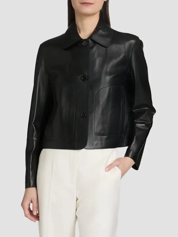 ARMA Emy Leather Crop Jacket - Black