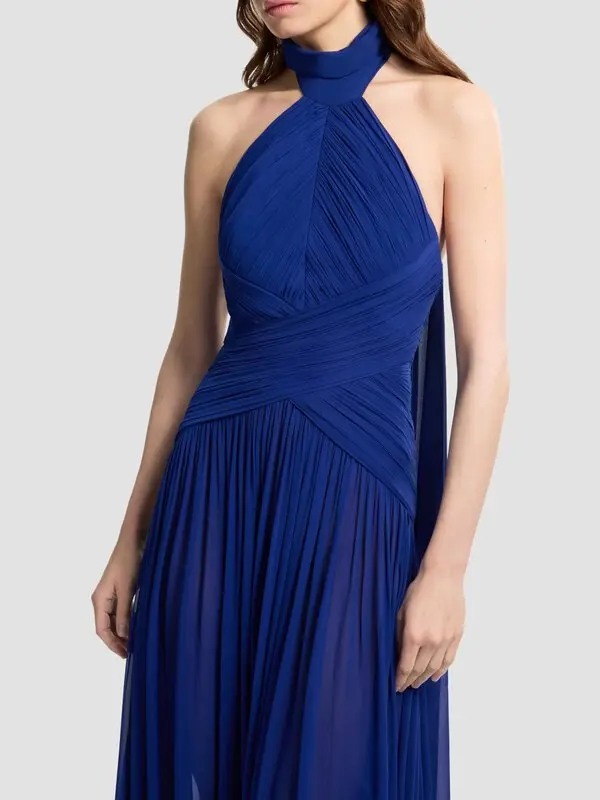 Elie Saab Halterneck Draped Silk Gown - Deep Electric