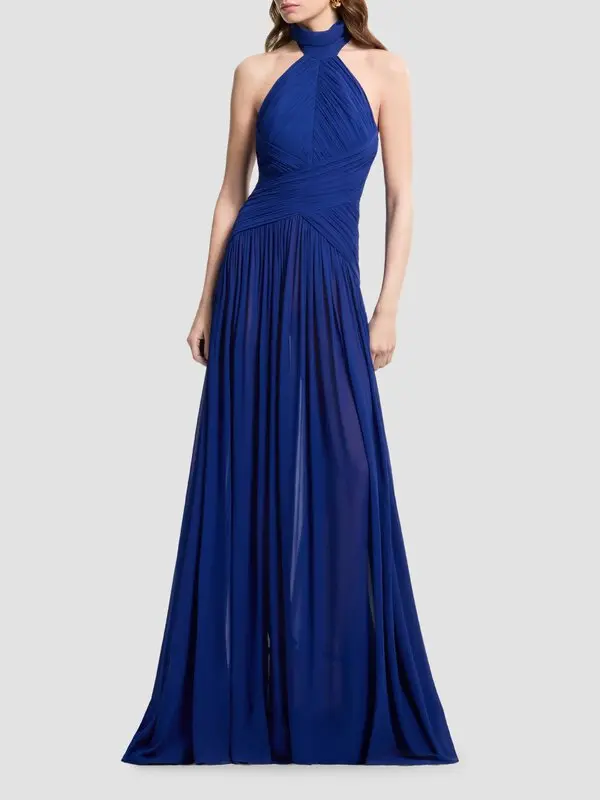 Elie Saab Halterneck Draped Silk Gown - Deep Electric