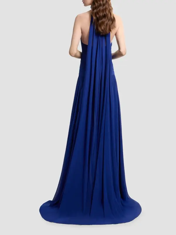 Elie Saab Halterneck Draped Silk Gown - Deep Electric