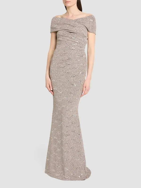 Talbot Runhof Sequin Jersey Off-the-shoulder Gown
