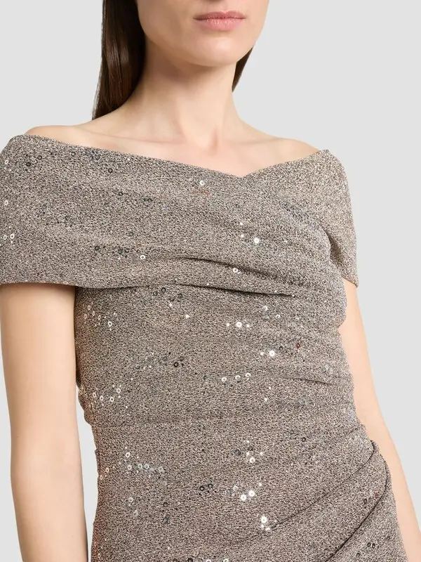 Talbot Runhof Sequin Jersey Off-the-shoulder Gown