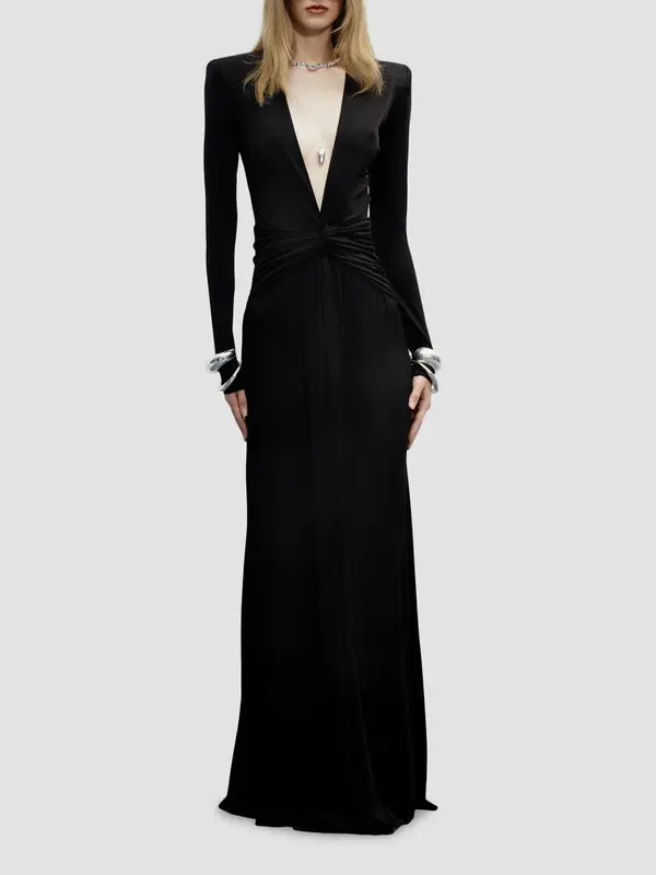 THE NEW ARRIVALS ILKYAZ OZEL Azure Plunging Bodycon Gown
